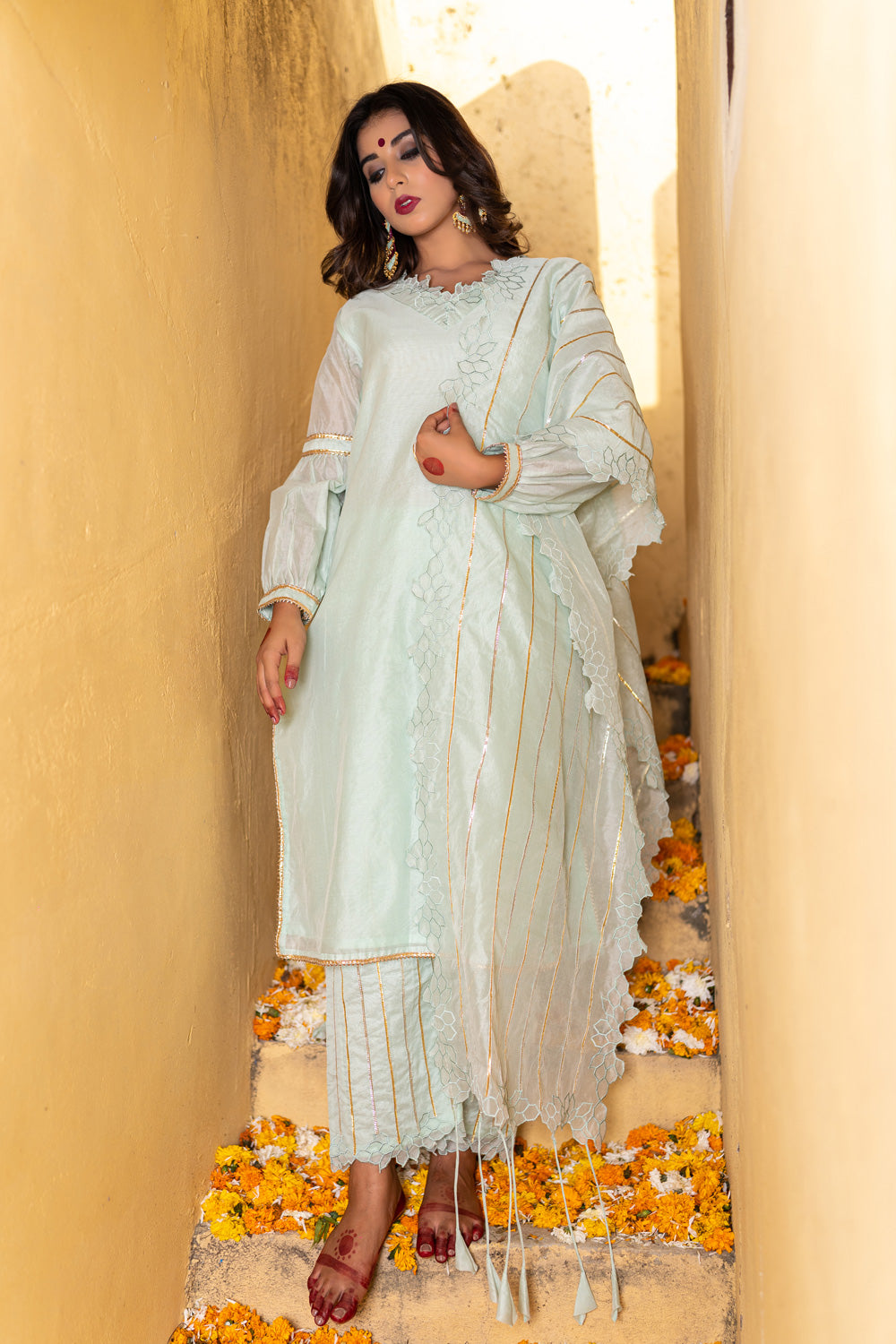PASTEL BLUE CUTWORK SUIT – thehomeaffairjaipur
